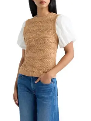 LOVE THE LABEL Danni Puff Sleeve Pointelle Knit Top