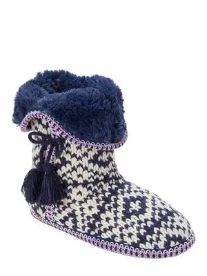 DEARFOAMS Becky Knit Bootie Slippers - Peacoat