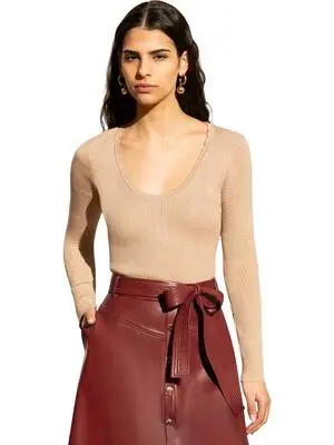 YUMI Metallic Knitted Ribbed Top Gold