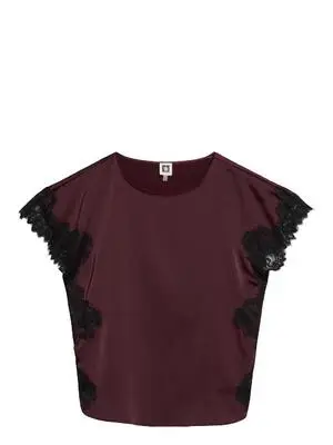 Anne Klein Lace Trim Satin Top - Barolo/black