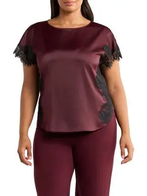 Anne Klein Lace Trim Satin Top - Barolo/black