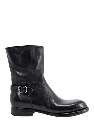 MADISON MAISON Leather Zip Up Mid Calf Boots With Buckle Detail - Black