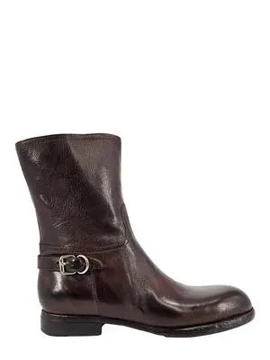 MADISON MAISON Leather Side Zip Mid Calf Boot - Brown