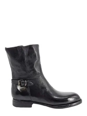 MADISON MAISON Leather Side Zip Mid Calf Boot - Navy