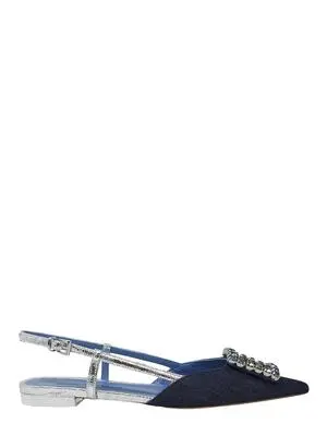 MADISON MAISON Slingback Flat With Crystal Embellished Buckle - Denim/silver