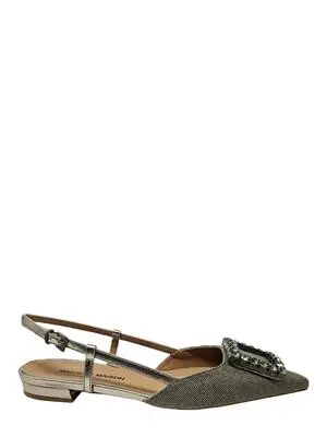 MADISON MAISON Slingback Flat With Crystal Embellished Buckle - Khaki/gold
