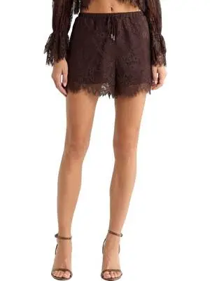 KITTENISH KITTENISH Asymmetrical Lace Skort With Drawstring Waist Chocolate Plum