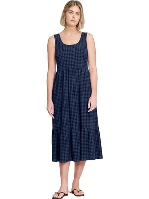 FINERY LONDON Petite Cara Gingham Seersucker Dress - Navy
