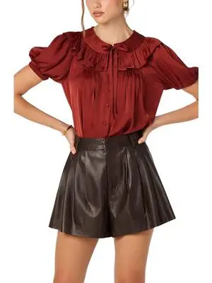Astr The Label Zayne Ruffle Satin Top - Rust