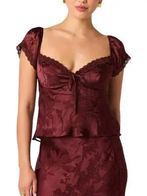 Astr The Label Vanessa Lace Trim Jacquard Top - Mulberry