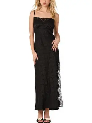 Astr The Label Kristian Lace Trim Floral Jacquard Midi Slipdress - Black