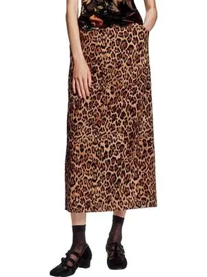 Anna Sui Leopard Denim Skirt - Honey Multi