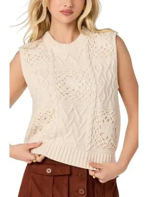 Astr The Label Edlyn Patchwork Cable Knit Sweater Vest - Cream