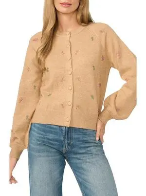 CECE DUPRAZ Bead Embroidered Cardigan With Raglan Sleeves - Latte Heather