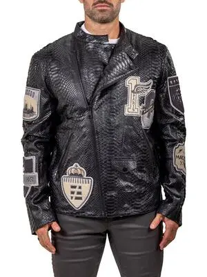 MACEOO Marthyr Python Embossed Faux Leather Jacket - Black