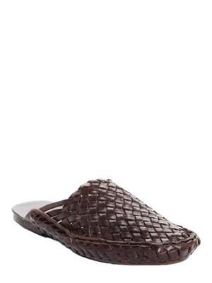 THE ROW Woven Leather Flat Mule - Lacquer Brown