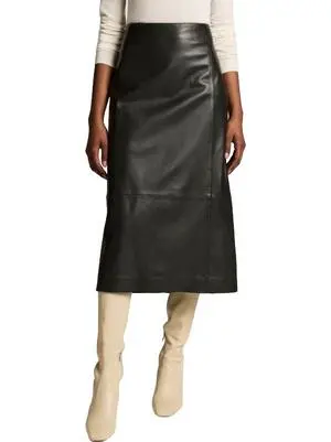 Vince Leather Midi Skirt - Dark Moss