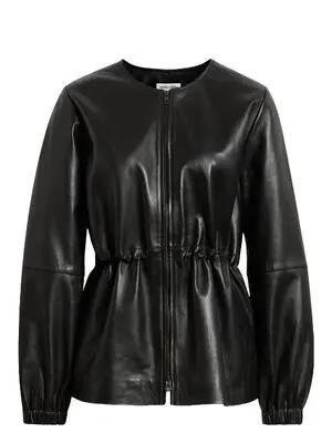 Nordstrom Cinch Waist Leather Jacket - Black