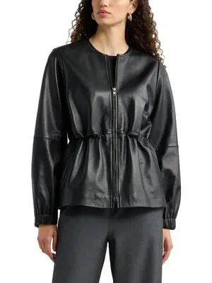 Nordstrom Cinched Waist Leather Jacket - Black
