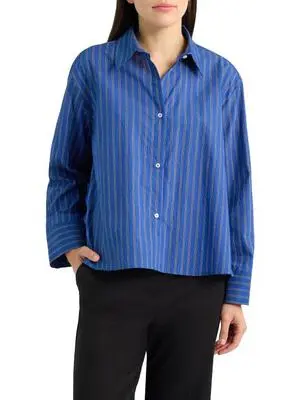 EMME Striped Cotton Blend Shirt - Ocean