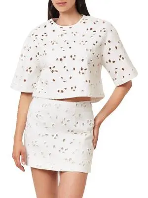 Habitual Embroidered Eyelet Crop Top - White