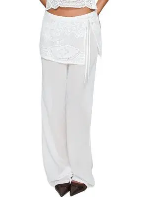Princess Polly Claudie Layered Lace Straight Leg Pants - White