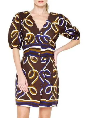CIEBON Max Scalloped Neck Cotton Poplin Top - Brown Multi