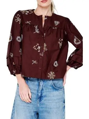 CIEBON Liliane Embroidered Cotton Poplin Shirt - Brown