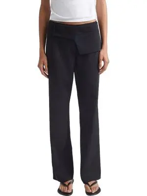 ST. AGNI Foldover Waist Wool Pants - Black