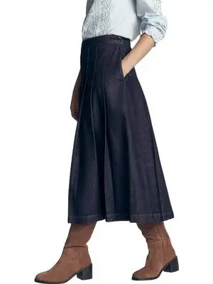 Boden Aya Pleated Denim Midi Skirt - Indigo