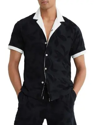 REISS Zuma Contrast Trim Floral Camp Shirt