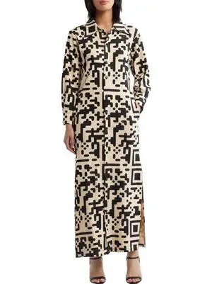 DAI MODA Qr Print Front Snap Midi Dress