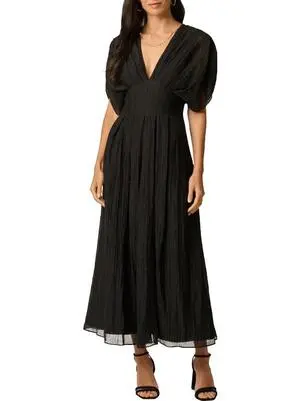 Adrianna Papell Crinkle Maxi Dress With Billowy Sleeves - Black