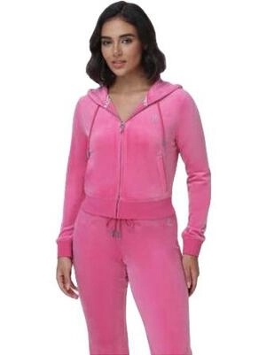 Juicy Couture Luxe Velour Zip Hoodie With Rhinestone Bling, - Bubblegum