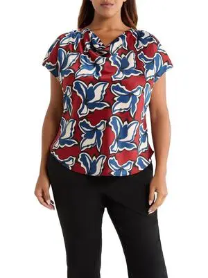 Anne Klein Floral Cowl Neck Top - Rust Multi
