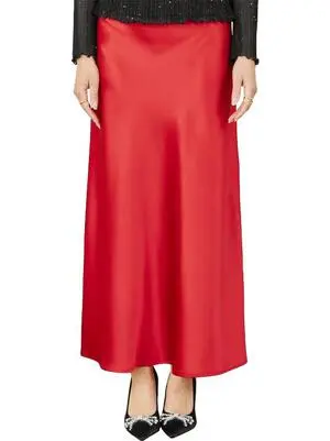 YUMI Satin Midi Skirt - Red
