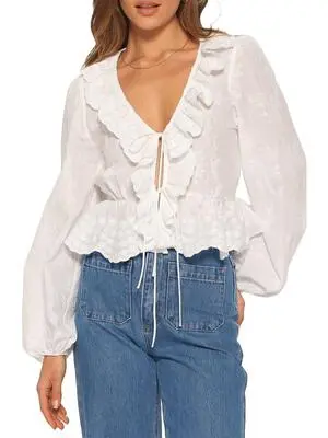 PETAL & PUP Issy Eyelet Ruffle Peplum Top - White