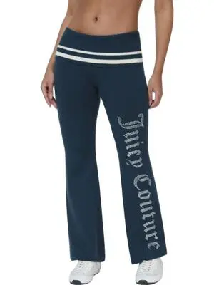 Juicy Couture Foldover Flare Knit Pants With Embellished Logo - Regal Blue
