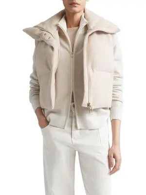 Eleventy High Neck Wool Mouliné Padded Down Vest - Sand