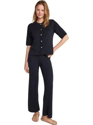 HAVEN WELL WITHIN Organic Cotton Ribbed Wide Leg Pants - Nightfall