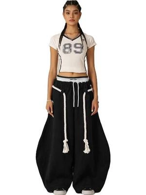 AELFRIC EDEN Double Waist Super Baggy Barrel Sweatpants - Black