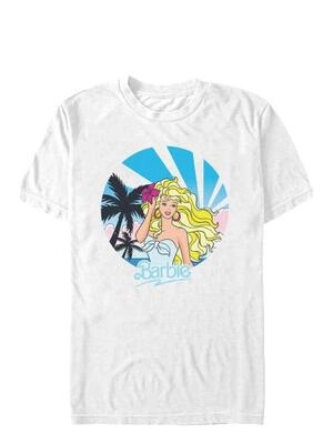 BARBIE Retro Tropical Portrait Short Sleeve Graphic T-shirt - White