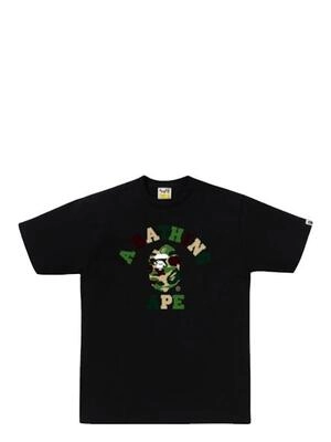A BATHING APE Abc Camo College Green Camo T-shirt - Black