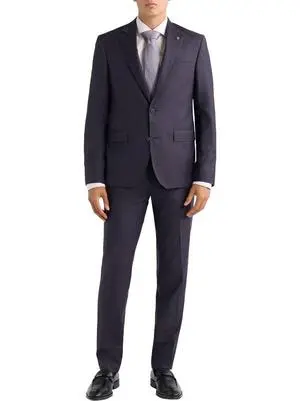 JACK VICTOR Esprit Contemporary Fit Dark Purple Mélange Super 130s Wool Suit Dark Grape