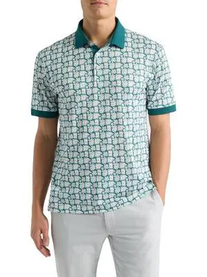 SWANNIES Sun Floral Piqué Performance Golf Polo - Atlantic Deep