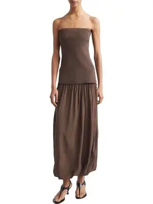 ST. AGNI Strapless Balloon Hem Dress - Cedar