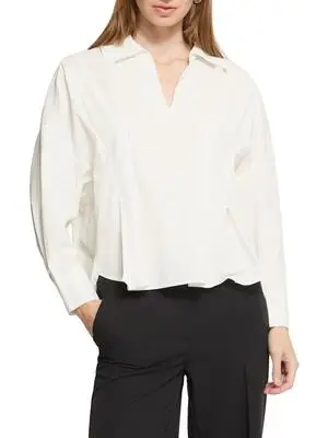 ICHI Ihlimmi Long Sleeve Open Collar Poplin Top - Cloud Dancer