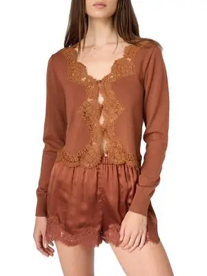 Cami Nyc Sanders Lace Trim Cardigan - Affogato