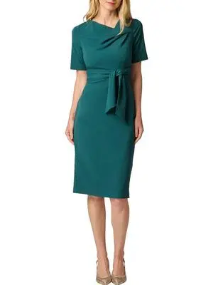 Adrianna Papell Tie Waist Crepe Sheath Dress - Hunter