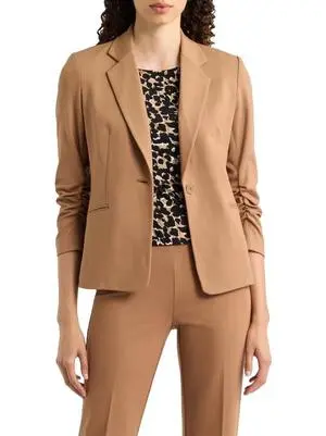 Anne Klein Scrunch Sleeve One-button Jacket - Vicuna